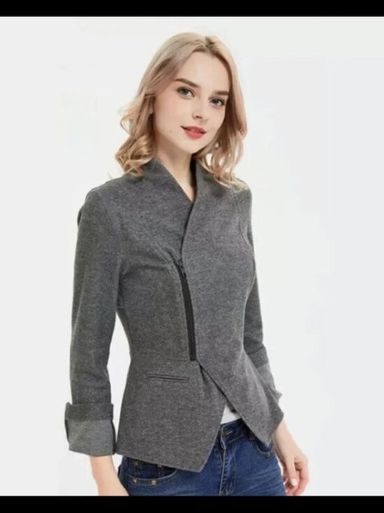 CAbi | Jackets & Coats | Cabi Gray Rebel Asymmetrical Zip Jacet | Poshmark